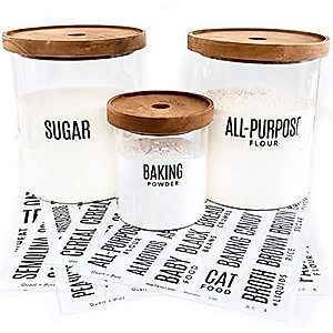 QUART + PINT 165 Modern Kitchen Pantry Labels for Containers. Preprinted Clear Minimalist Stickers with Black Text. Waterproof Vinyl Stickers. Organization Labels for Jars Canisters & Storage Bins.