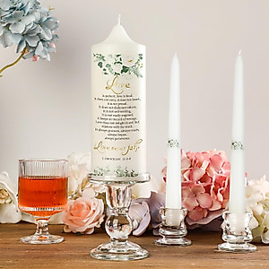 Extrogif 3 Unity Wedding Candles Set with Candle Holder for Ceremony Set, Glass Candlesticks and Pillar Taper Candles - Catholic Bible Religious Weddings Accessories