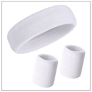 Bememo 6 Pcs Neon Sports Sweatbands Set Paris Sports Competitions Sweatbands 2 Headband 4 Wristbands Breathable Terry Cloth Athletic Bands for Basketball Tennis Costumes Cosplay(White)
