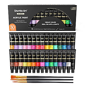 Acrylic Paint Set, Shuttle Art 30 x12ml Tubes Artist Quality Non Toxic Rich Pigments Colors Great for Kids Adults Professional Painting on Canvas Wood Clay Fabric Ceramic Crafts