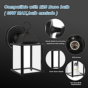 MOON BAY G02172-NA x 2 High Volt, E26 Base Socket(excl),Die-Cast Aluminum Body with Clear Glass Shade Waterproof for Outdoor Hallway Yard(2pack, Matt Black