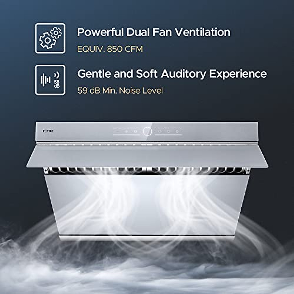FOTILE JQG7501.G 30" Range Hood | Unique Side-Draft Design for Under Cabinet or Wall Mount | Modern Kitchen Vent Hood | Powerful Motor | LED Lights | Silver Grey Tempered Glass Surface