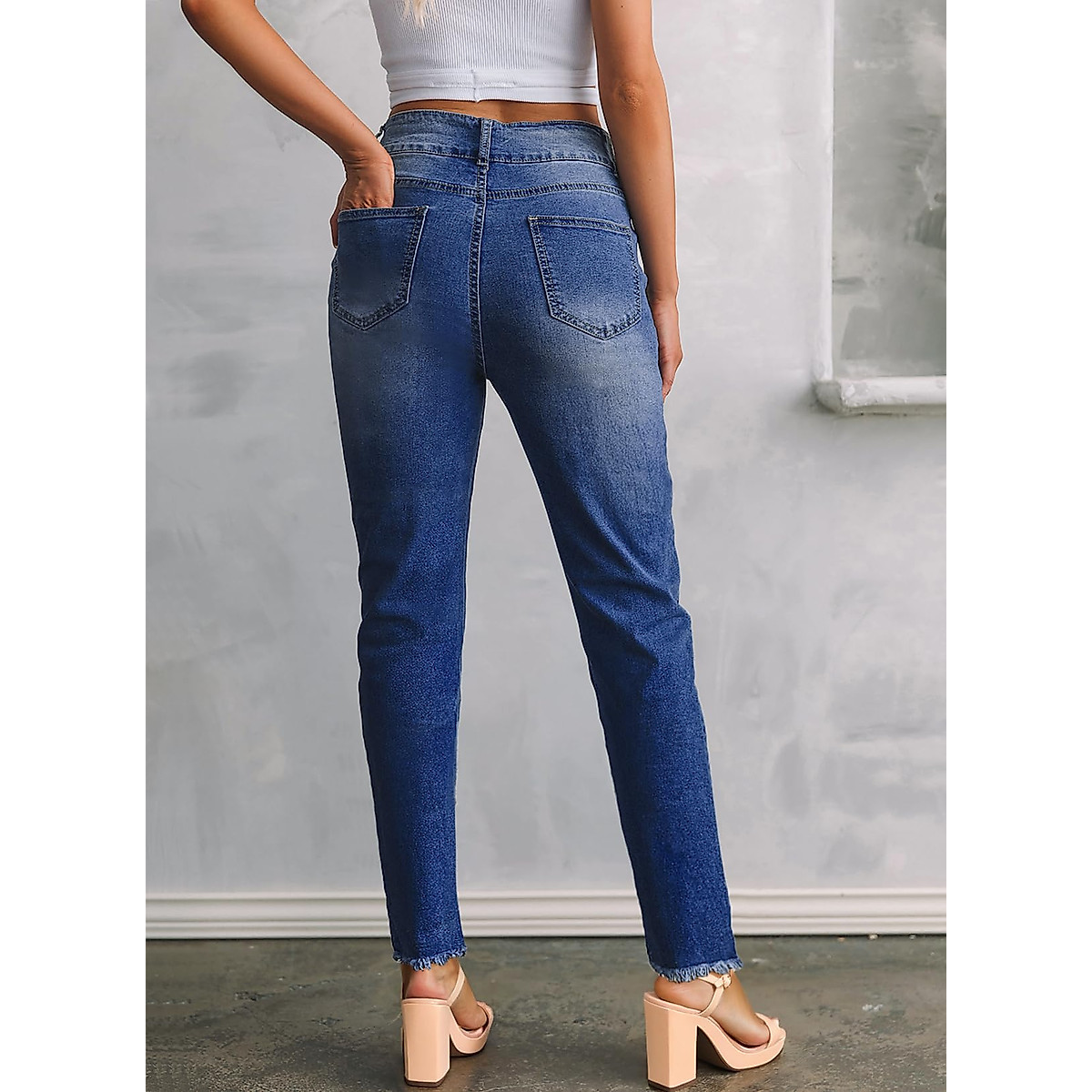 Sidefeel Women's High Waisted Tummy Control Jeans Spring Outfit 2025 Strechy Straight Leg Denim Pants Blue Size 16