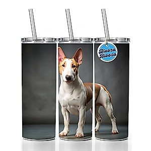 Miniature Bull Terrier Dog Photo Skinny Tumbler 20oz with Straw Insulated Water Bottle Gift