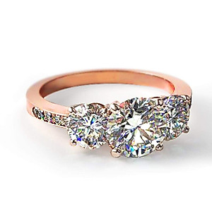 Samie Collection 2.42ctw CZ 3 Stone Love Wedding Engagement Ring for Women in 18k Rose Gold Plating