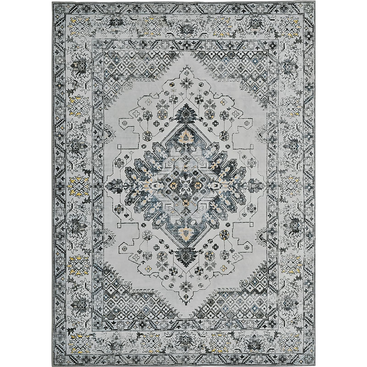 Wasbable Area Rug 5x7 Bedroom - Living Room Stain Resistant Thin Rugs with Rubber Backing - Large Grey Indoor Floor Carpet for Dining Room Office，Grey/Cream