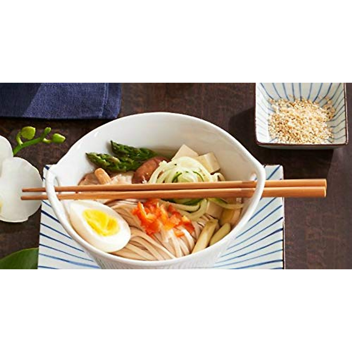 Tasse Verre Porcelain Noodle Soup Bowl w/Bamboo Chopsticks and Ceramic Spoon 20 oz, 2-Pack