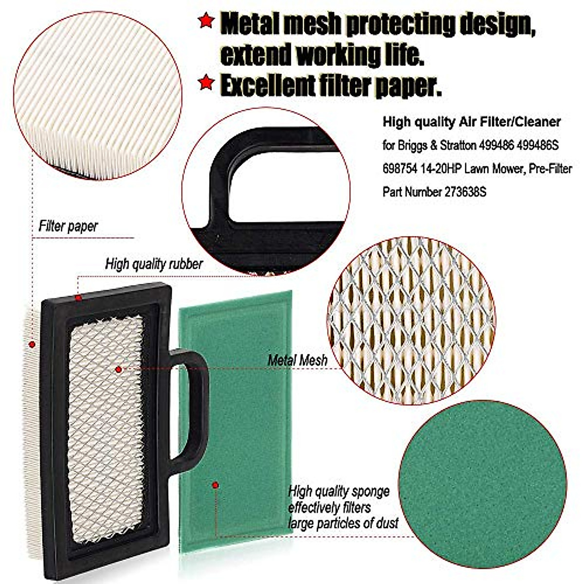 HIFROM 698754 273638 Air Filter 691035 Fuel Filter 696854 Oil Filter Spark Plug replacement for Intek Extended Life Series V-Twin 18-26 HP Lawn Mower