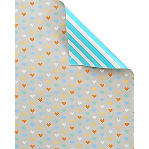 American Greetings Reversible Baby Shower Wrapping Paper, Animals and Hearts (4 Rolls, 160 sq. ft)