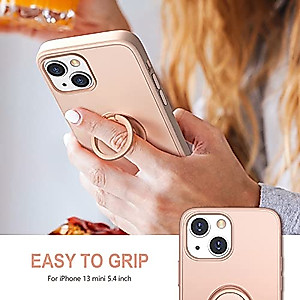 Hython Case for iPhone 13 Mini Case with Ring Stand [360° Rotatable Ring Holder Magnetic Kickstand] [Soft Microfiber Lining] Slim Shockproof Rubber Protective Phone Case Cover for Women, Pink Sand