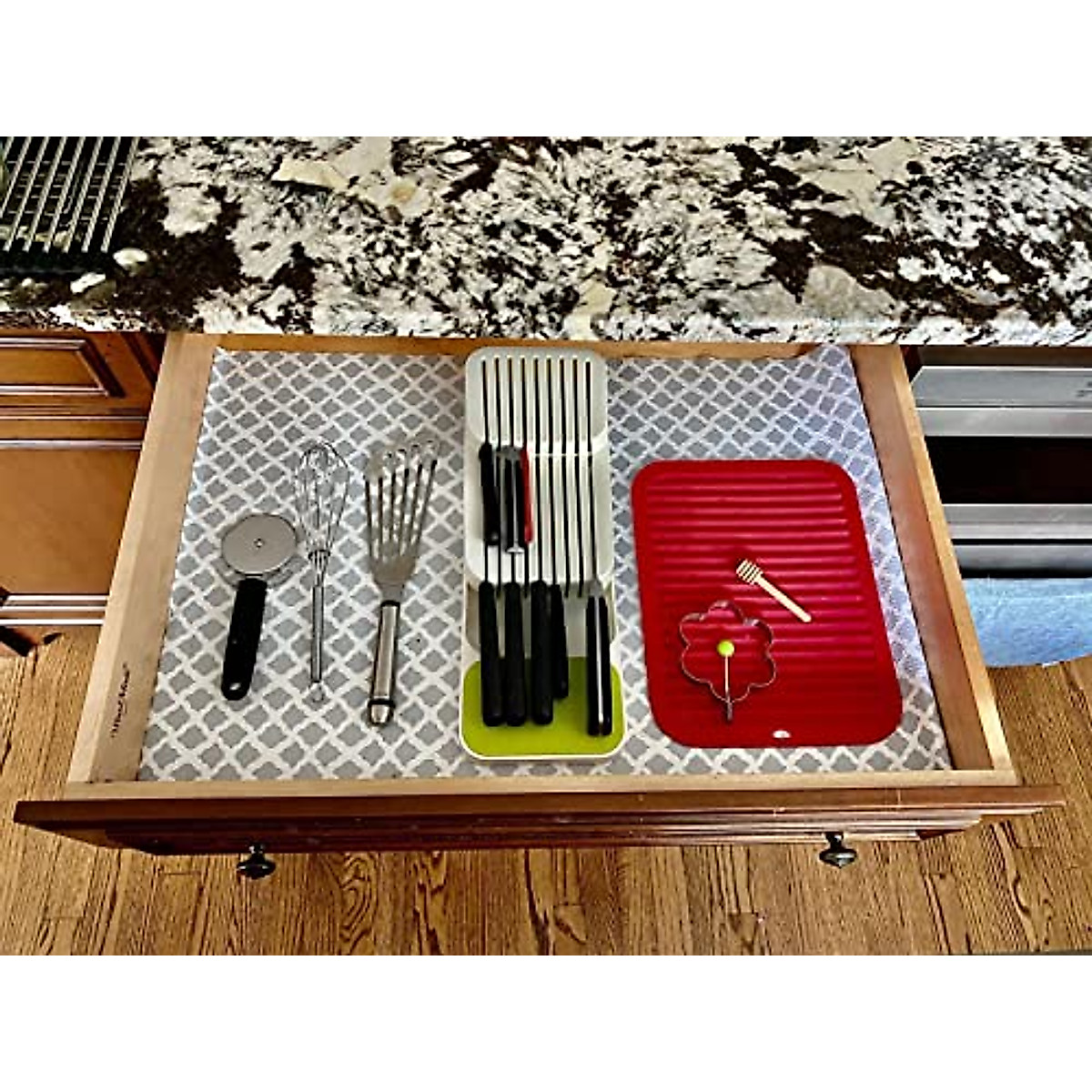 2022 Latest Kitchen Organizer Cutlery Storage Tray Knife Holder Drawer Storage for Spoons, Forks, Knives Tableware Organizer Knives Block Rack Set Cabinet Stand Multi-Purpose 15.5" (Knives White)