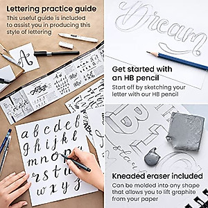 ARTEZA Hand Lettering Pens, 12-Piece Calligraphy Set for Beginners, 5 Micro-Line Pens, 2 TwiMarkers, Gel Pen, Bullet Marker, Pencil, & Eraser, Art Supplies with a Guidebook