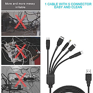 ＲＵＥＩＵＲＩ 2 Pack 5 in 1 USB Charger Cable for DS Lite/Wii U/New 3DS XL,3DS XL,2DS,Dsi XL,NDS/GBA SP(Gameboy Advance sp),PSP 1000 2000 3000
