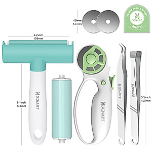 Xinart 45mm Rotary Cutter for Fabric, Brayer Rollers & Mat Remover Tools Set for Fabric Crafting, Reusable Sticky Lint Rollers Tool for Clothes/T-Shirts Heat Transfer Projects