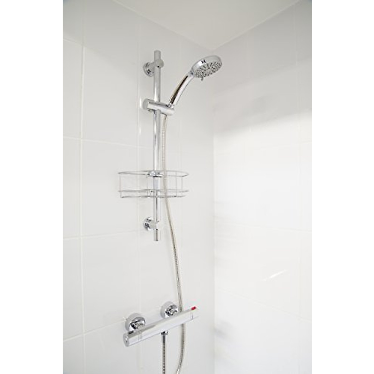 Croydex Chrome Easy to Fit Riser Rail Basket Shower Storage, 5 Year Rust Free Guarantee