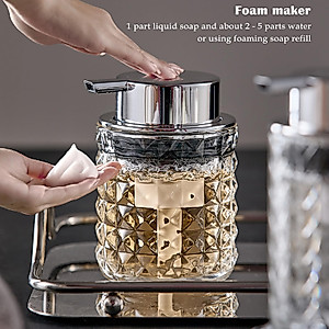 CICUFY Foaming Hand Soap Dispenser, Glass Foam Soap Dispenser or Lotion Dispenser for Kitchen & Bathroom Refillable Clear Glass Liquid soap Dispenser with Large Silver Pump-1 Pack