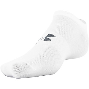 Under Armour Adult Essential Lite No Show Socks, 6-Pairs, White, Medium