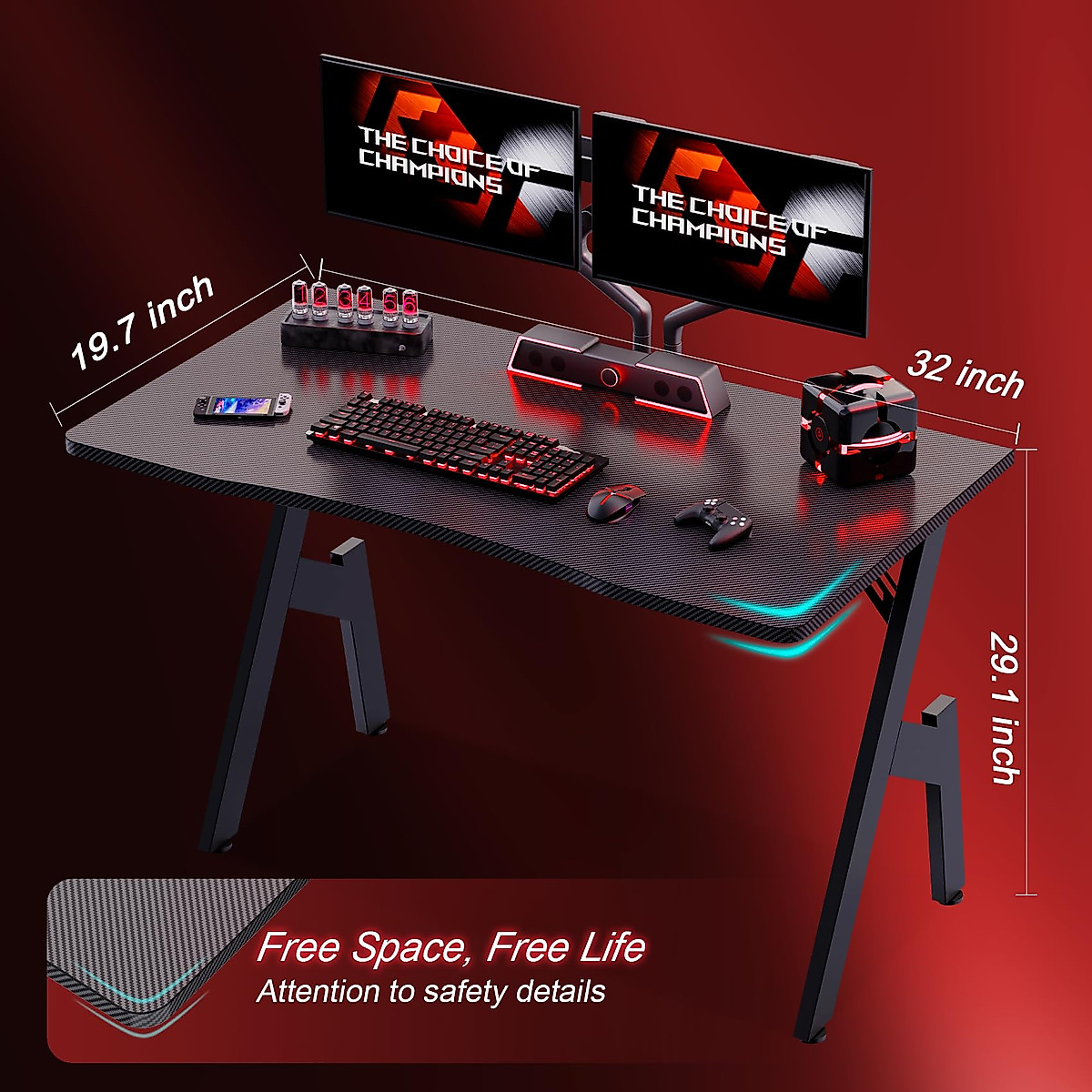 HLDIRECT 32 Inch Gaming Desk with Carbon Fibre Surface- A Shaped Gamer Desk Computer Workstation Home Office Ergonomic PC Desk Simple Gaming Table Home Office Desks