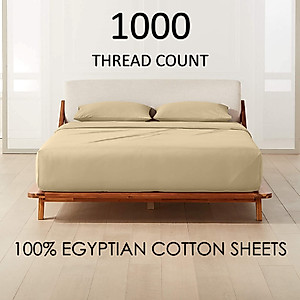 EXTRA 24" DEEP POCKET of the fitted sheet, Real 1000-Thread-Count, 100% Egyptian Cotton |Queen Size, Taupe Color| 4 PC Sheet Set, 1000TC Egypt Long Staple Cotton, Breathable Soft Silky Sateen Weave