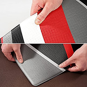 FNLNDO Red and Black Kitchen Rugs and Mats for Floor Anti Fatigue Kitchen Rugs Set of 2 Red Modern Art Non-Skid Washable Kitchen Mats for Kitchen Sink Laundry (Red, 17.5"x29.5"+17.5"x47")