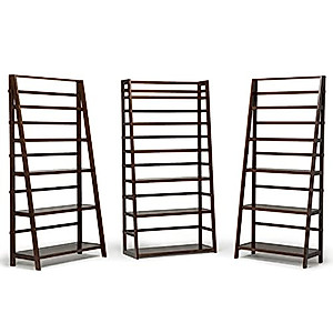 SIMPLIHOME Acadian SOLID WOOD 72 inch x 36 inch Wide Ladder Shelf Bookcase in Brunette Brown with 6 Shelves, for the Living Room, Study and Office