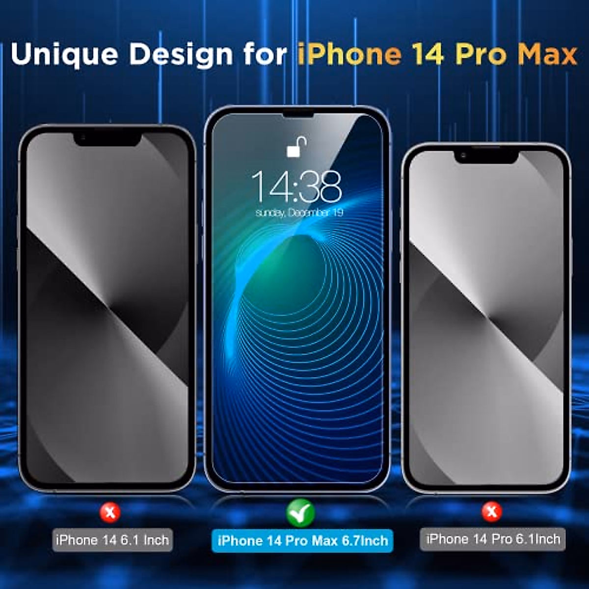 NatuBeau 3 Pack Compatible with iPhone 14 Pro Max Screen Protector 6.7", HD Clear Tempered Glass Screen Protector for iPhone 14 Pro Max, 9H Hardness, Scratch Resistant, Easy Install, Bubble Free, Case Friendly