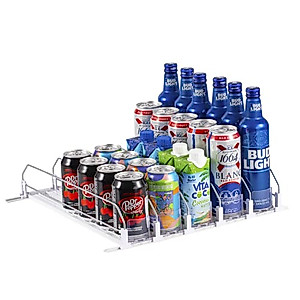 Rula Drink Dispenser for Fridge, Self-Pushing Soda Can Organizer for Refrigerator, Width Adjustable Beverage Pusher Glide, Beer Pop Can Water Bottle Storage for Pantry, Kitchen-White, 5 Rows, 16.2"D