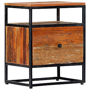 vidaXL Mid-Century Elegant Bedside Cabinet/Nightstand – 15.7"x11.8"x19.7", Made from Durable Solid Reclaimed Wood and Powder-Coated Steel – Brown