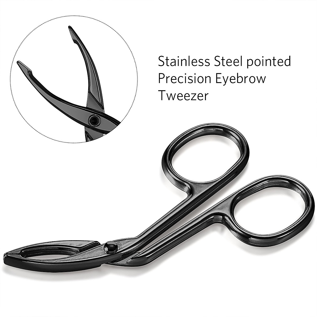 Hicarer 3 Packs Eyebrow Scissors Tweezers, Scissors Handle Shaped Eyebrow Straight Tip Tweezers Clip, Flat Tip Tweezers Hair Plucker, Straight Tip Hairgripping Eyebrow (Black Plated)