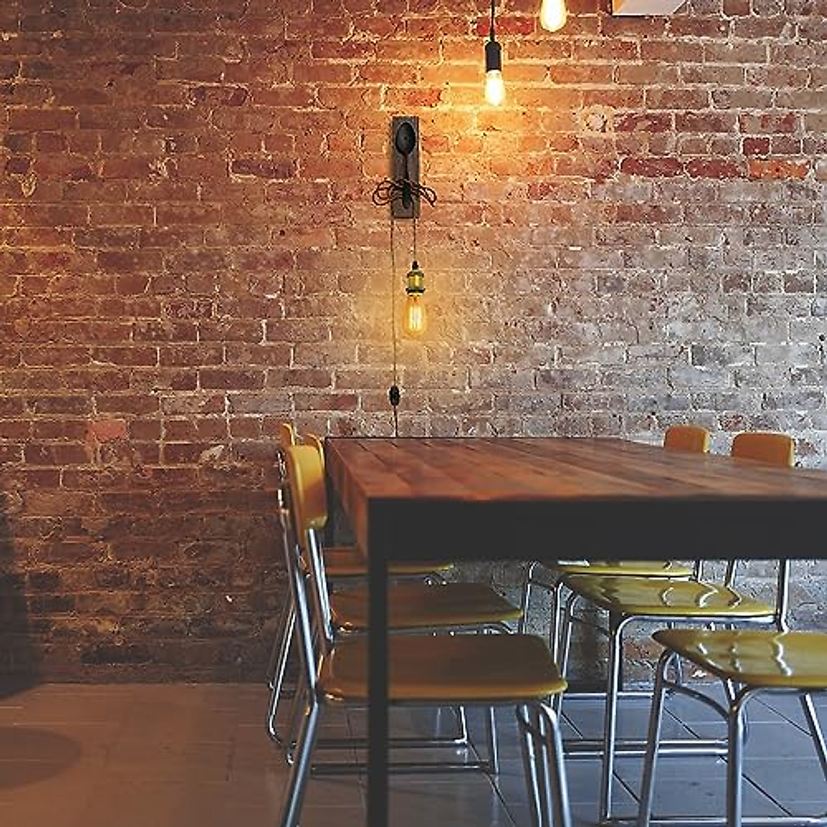 SKIVTGLAMP Industrial Style Handle Adjustable Lamp Wooden Wall Sconce Wall Hanging Plug-in UL Cord Wall Lamp No Drilling, Dimmable Farmhouse Wall Mounted Rectangular Walnut for Restaurant Decor