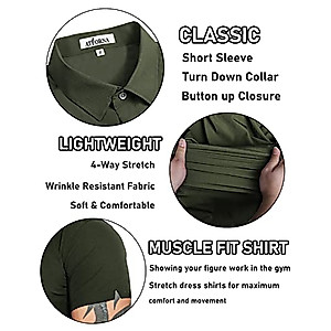 ATFORNA Men's Dress Shirt Slim fit Button Down Shirts Summer Short Sleeve Blouses Tops Men Clothes Green