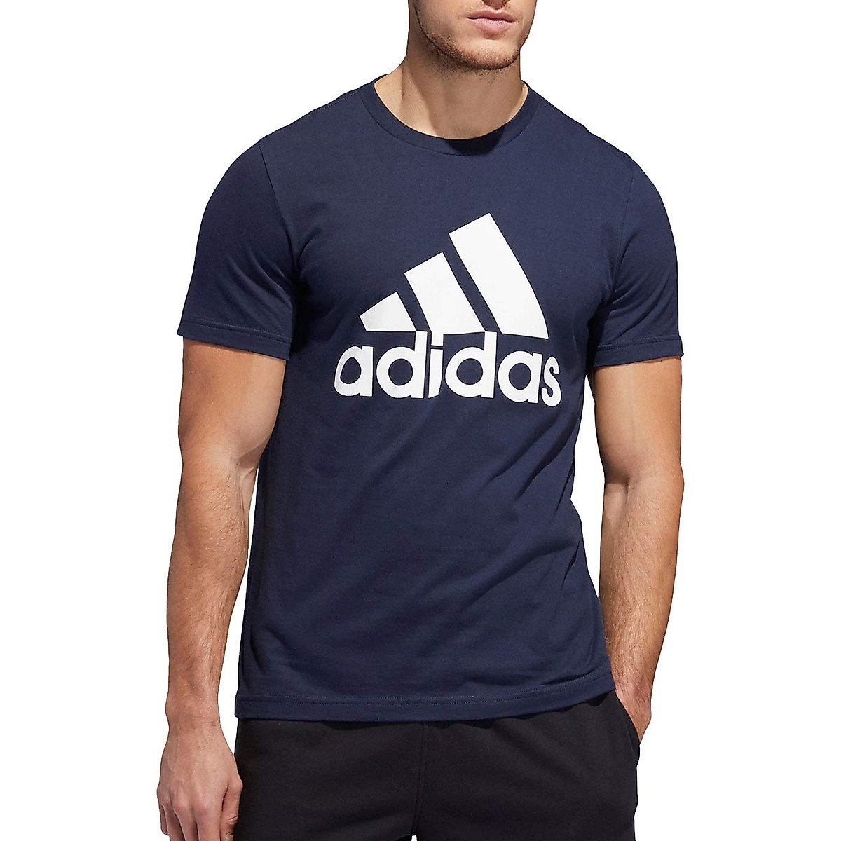 adidas mens Ultimate Badge of Sport Tee Grey/Collegiate Navy Small