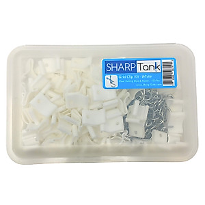 White Grid Clips - 150 Pc Set Ceiling Hook Kit (75 Clips, 75 Hooks) by Sharp Tank - Perfect for Hanging Classroom Decorations, Signs, Decore from Drop Ceiling T-Bar