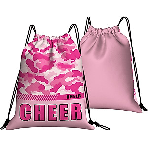 Givotin Drawstring Backpack Waterproof Gym Drawstring Bags Sports String Bag Camo Sackpack-Pink Cheer Drawstring Bag