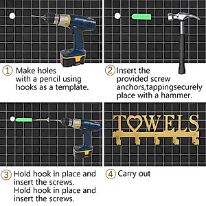 WeeksEight Metal Towel Holder Towel Rack, Wall Mount Towel Hanger Hooks for Bathroom Kitchen Bedroom Hanging Towels Bathrobe Robe (5 Hooks Gold)