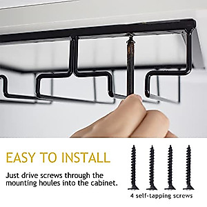 Wine Glass Rack, 2 Pack Under Cabinet Stemware Rack Wine Glass Holder, 3 Rows Black Metal Wine Glass Storage Hanger Under Shelf for Cabinet Kitchen Bar