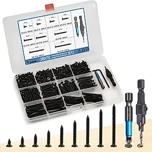 380PCS Flat Head Phillips Wood Screws Assortment Kit, Carbon Steel Self-Tapping Screw with Adjustable Wood Countersink (CSQ235 M3.5)