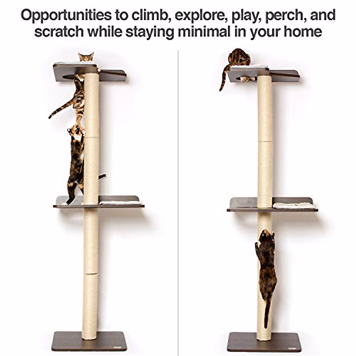 PetFusion Ultimate Cat Climbing Tower & Activity Tree. (24 x 20.8 x 76.8 inches (lwh) Tall Sisal Scratching Posts, Modern Wall Mounted cat Furniture, Espresso Finish). 1 Year Manufacturer Warranty