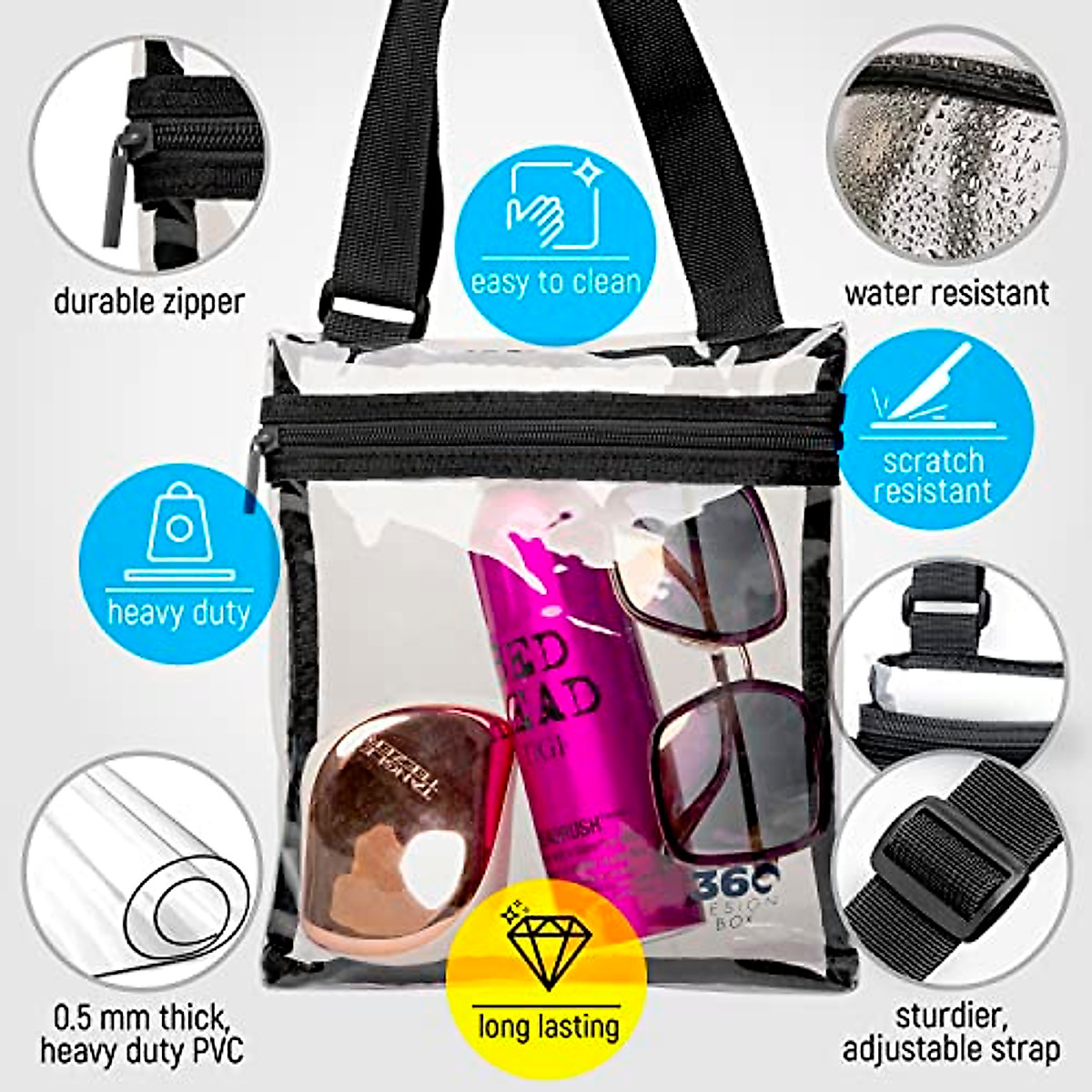 Clear Purses for Women Stadium Crossbody | Small Clear Bag Stadium Approved under 12x6x12 for Concert, Festival, Games Events
