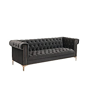 Iconic Home Gold/Grey Bea Velvet with Nail head Trim Tone Metal Sofa