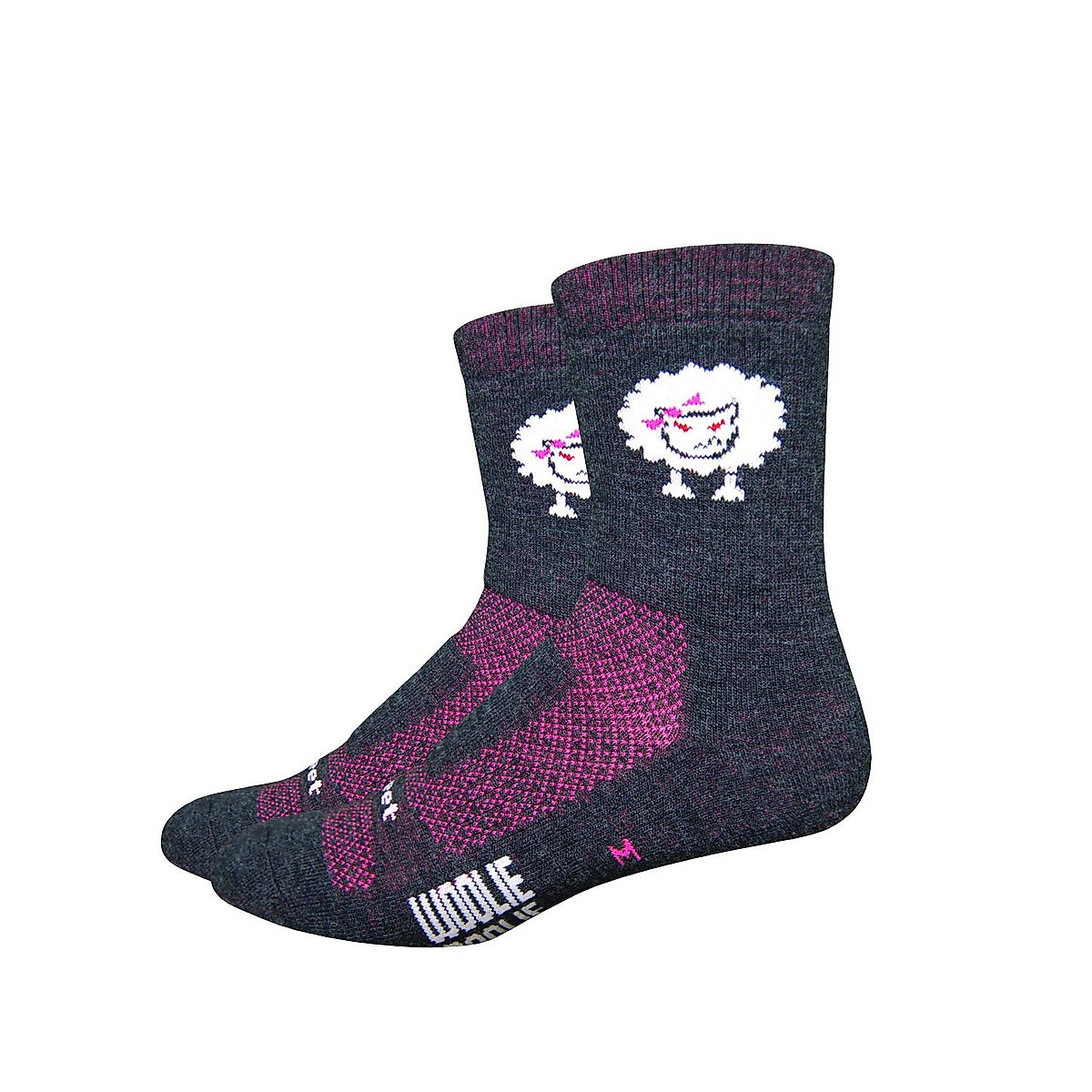 Defeet Woolie Boolie Baaad Sheep Socks, Charcoal/Neon Pink, Medium