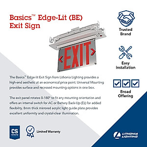 Lithonia Lighting BE W R UM M2 BE Basics Edge-Lit Exit Sign, White with Red Letters, Universal Mount