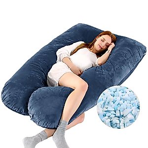 WhatsBedding Pregnancy Pillows for Sleeping,Memory Foam Filling U Shaped Pregnancy Pillows Full Body Pillow for Pregnancy with Velvet Cover (55 inches, Blue)