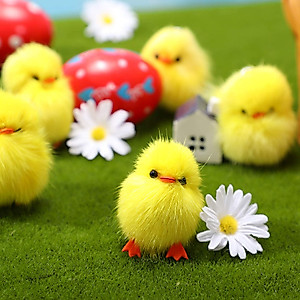 12 Pieces Easter Fur Chicks Fluffy Chenille Chicks Soft Plush Toys Easter Chicks 2.5 Inches Kids DIY Easter Egg Bonnet Decorations Chick Plush Stuffed Animal for Easter Party Favors