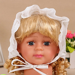 Slowera Cap Baby Girls 100% Cotton Double Brimmed Eyelet Lace Bonnet with Flowers (0-3 Months, White)