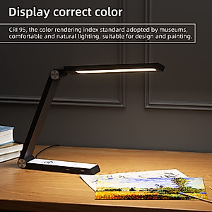 LED Desk Lamp Eye-Caring with Fast Wireless Charger, Table Lamp 96LED Lamp Beads 5 Modes Touch Control, CRI/RA≥95 Office Home Table Light Smart Adjustable, Foldable Night Light Type-C Port for Reading