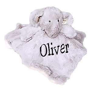 SONA G DESIGNS Custom Personalized Elephant Lovie Lovey Security Blanket (Grey Elephant - with Embroidery Name)