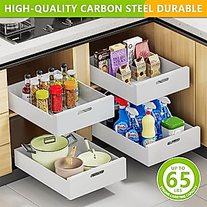 Mlinavn Pull out Cabinet Organizer, No drill Slide out Cabinet Drawers Heavy Duty Organizers and Storage with Fixed Adhesive Nano Film,Compatible Framed Cabinets Shelves for Kitchen Pantry White