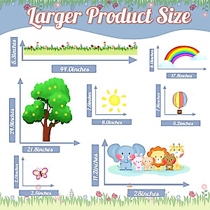 KOKOLAP 3 Sheet Big Tree Animal Wall Stickers,Forest Animal Wall Decal Baby Room Decor,Nursery Wall Decor Sun Wall Stickers Peel and Stick,Elephant Bear Wall Sticker Kids Room Bedroom Classroom Decor