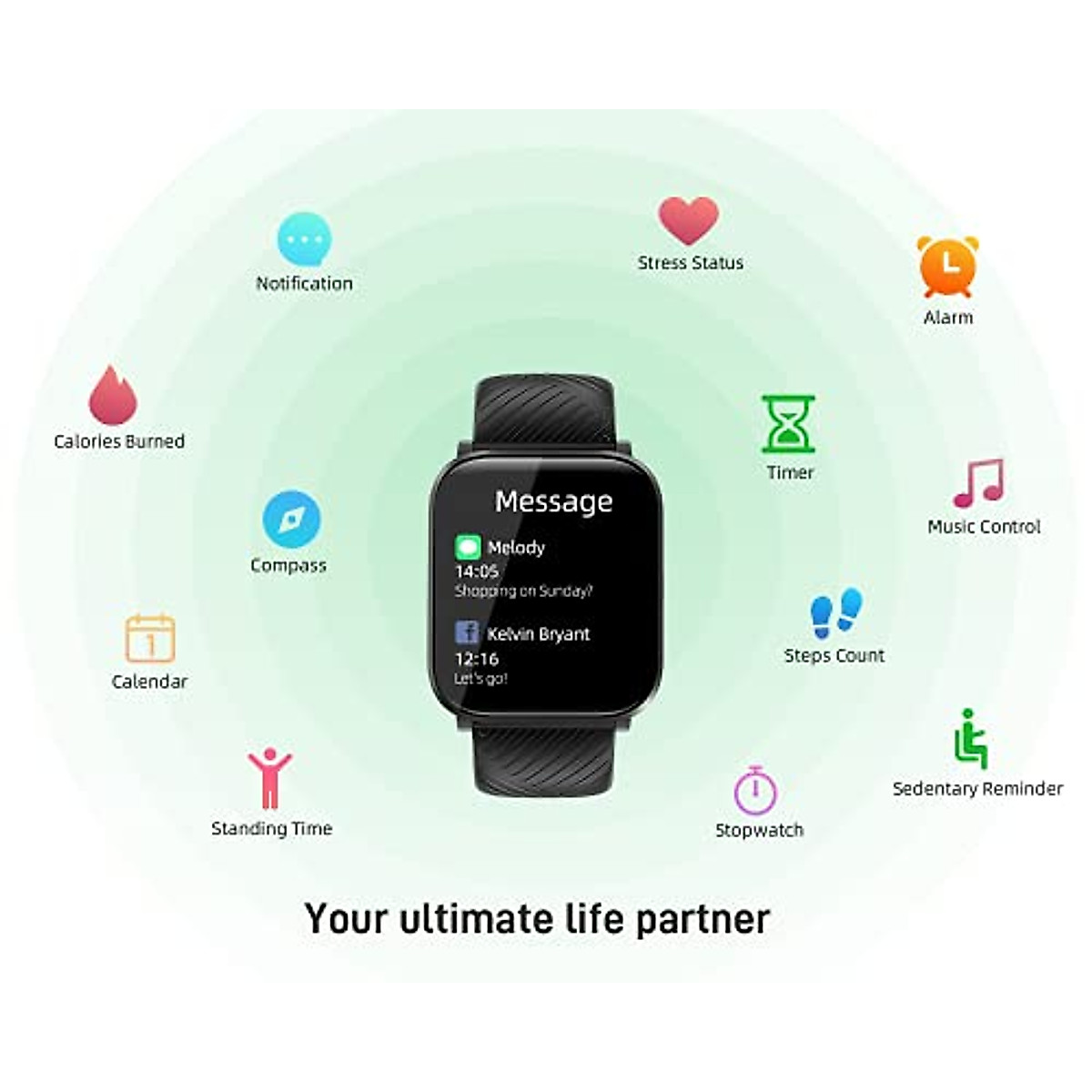 Smart Watch for iPhone Compatible Android Samsung, Fitness Tracker with Heart Rate Sleep Blood Oxygen Monitor Step Counter, IP68 Waterproof for Men Women Touch Screen Black